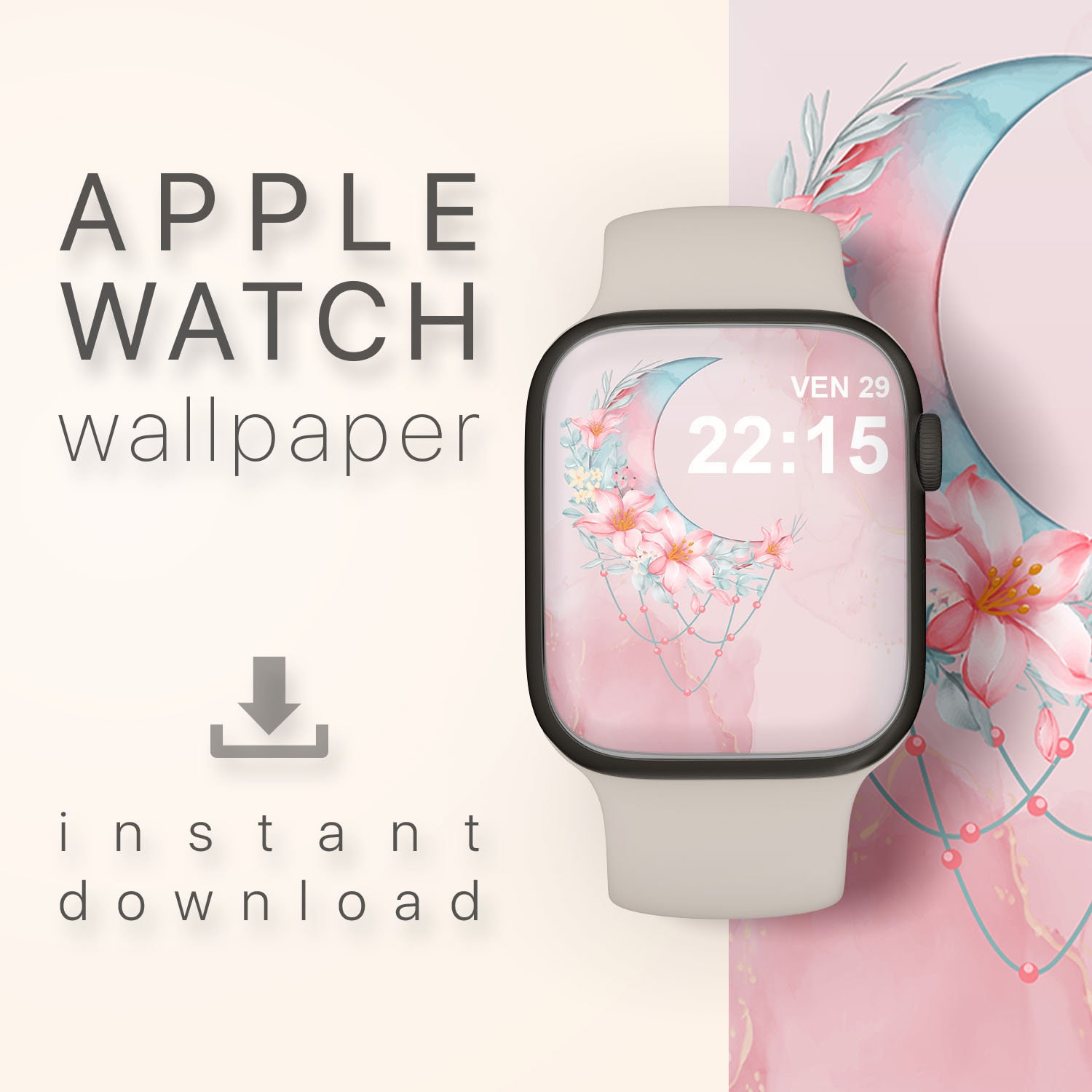 Girly Apple Watch Wallpaper, Pink Apple Watch Face for Girls, Pink Moon ...