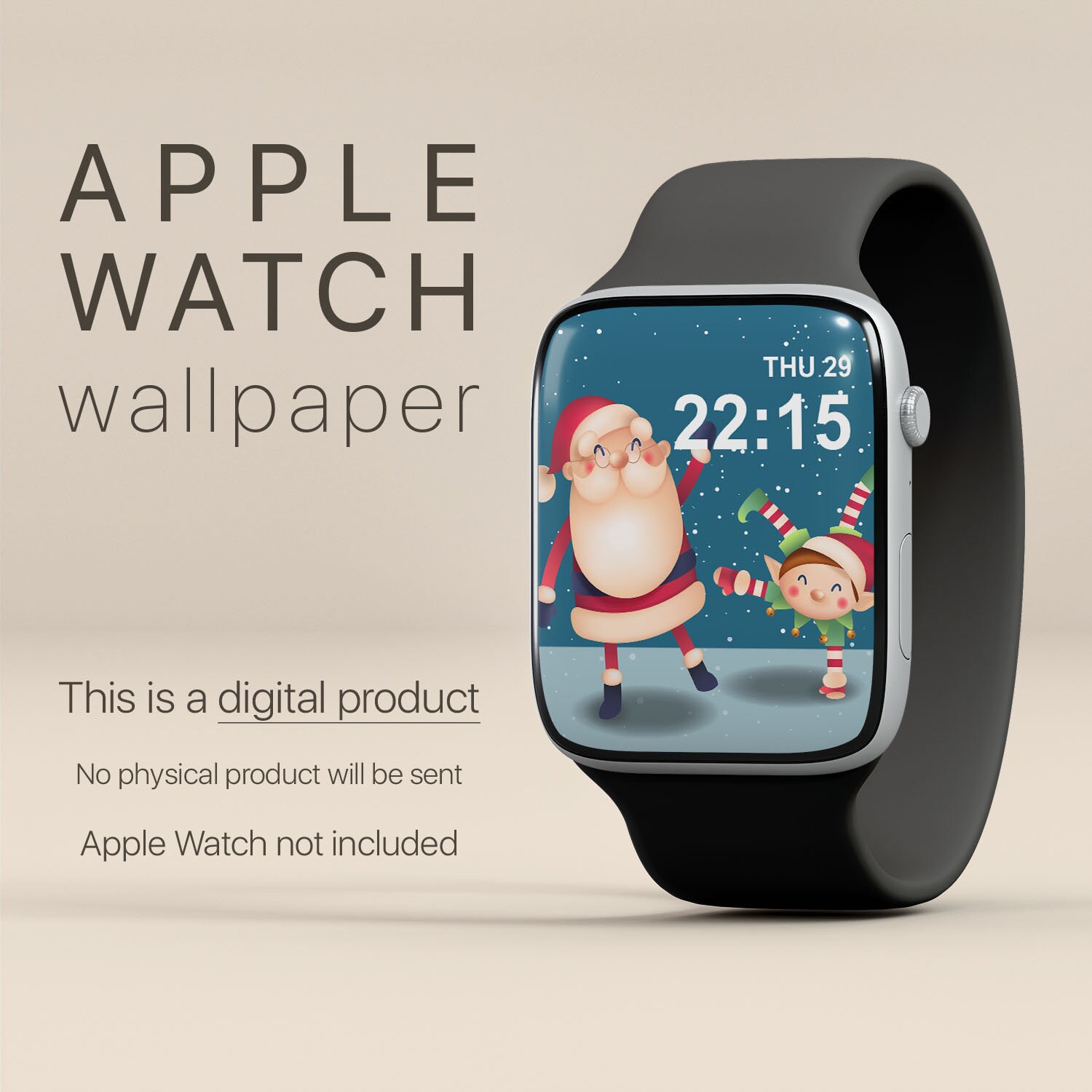 Apple Watch Wallpaper Cute Santa and Elf, Xmas Apple Watch Face, Merry ...