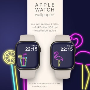 Neon Light Watch Face Bundle Apple Watch Wallpaper Set of 6 Iwatch Face ...