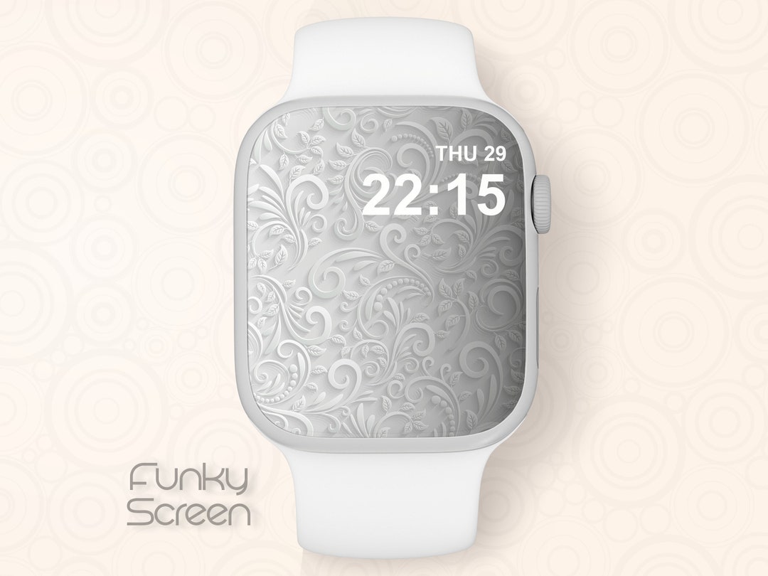 Silver Floral Apple Watch Face Wallpaper, Elegant Smartwatch Wallpaper ...