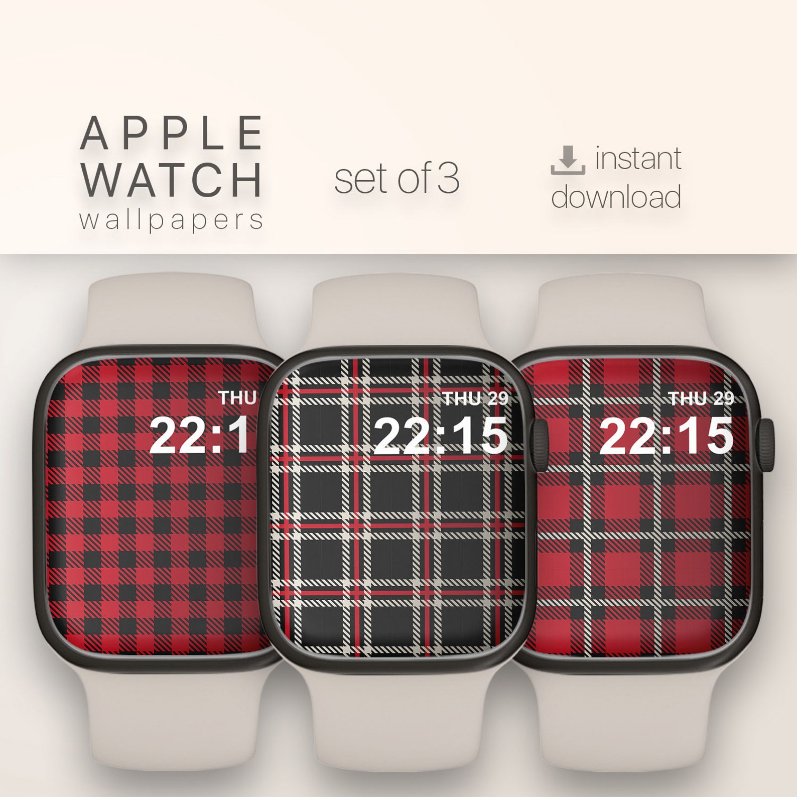 Red Buffalo Plaid Watch Face Bundle, Apple Watch Wallpaper Red ...