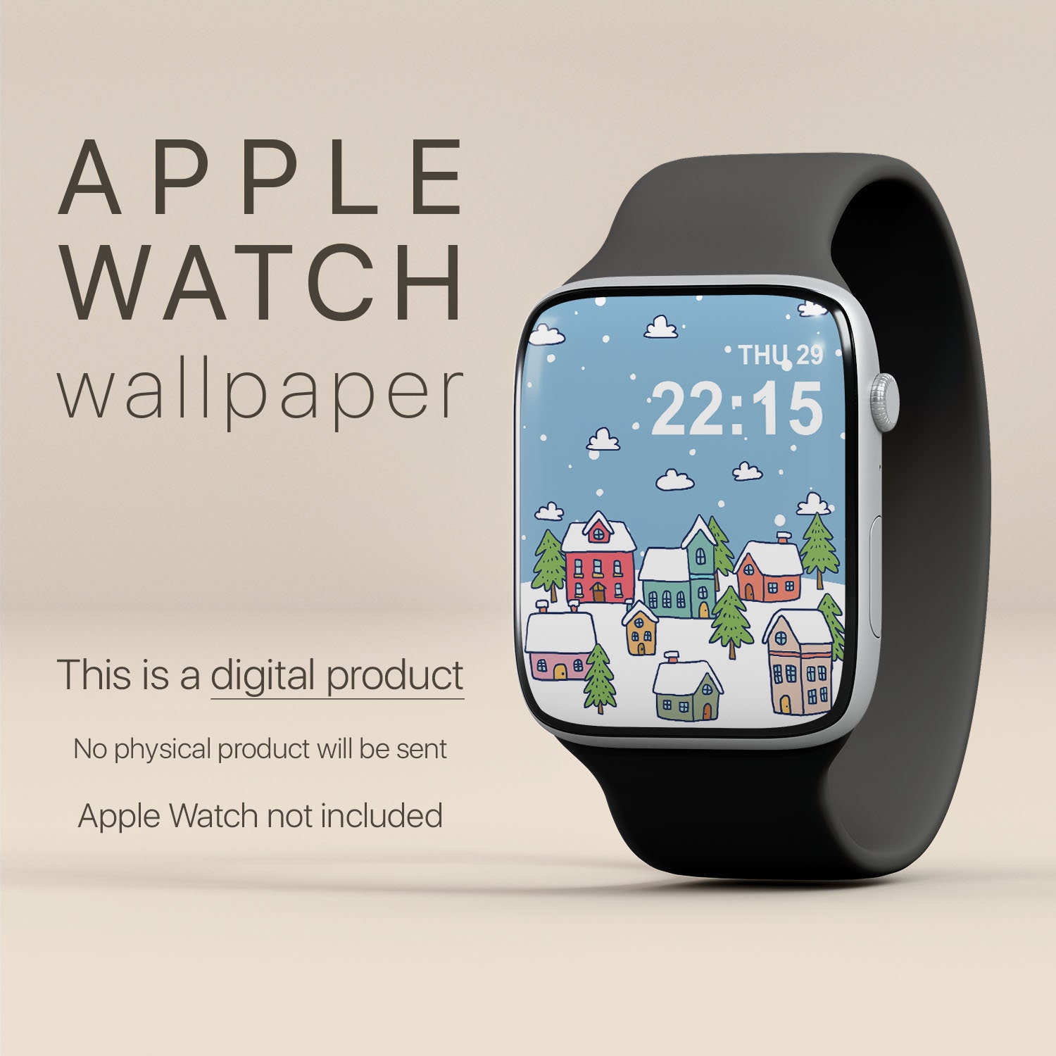 Cute Winter Apple Watch Face, Christmas Village Apple Watch Wallpaper ...