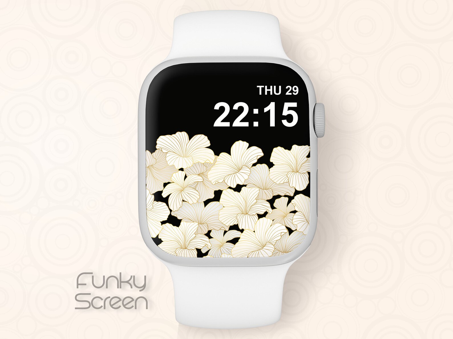White Flowers Apple Watch Design, Elegant Gold Wallpaper, Apple Watch ...