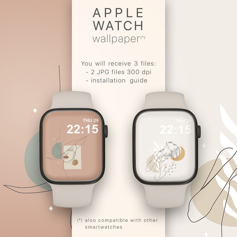 Set of 2 Woman Apple Watch Faces Beige Boho Smartwatch Wallpapers Woman ...