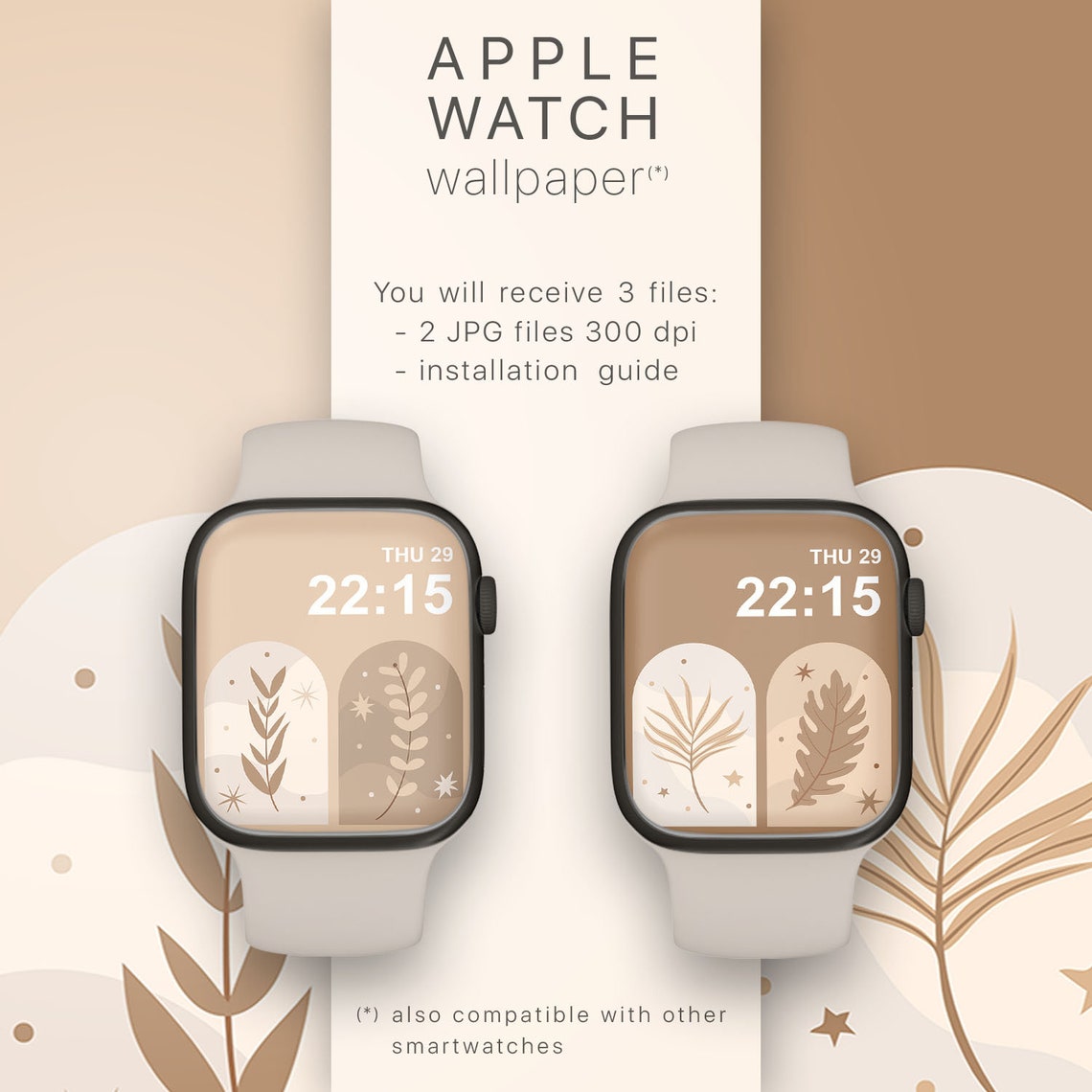 Beige Aesthetic Apple Watch Faces Botanical Wallpaper Apple - Etsy