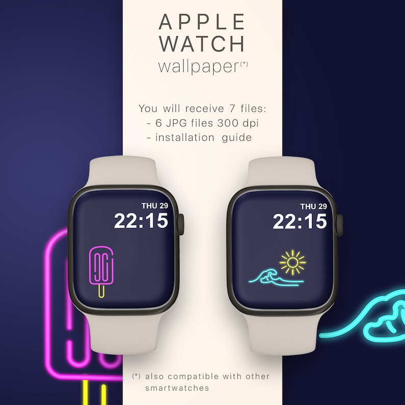 Neon Light Watch Face Bundle Apple Watch Wallpaper Set of 6 - Etsy