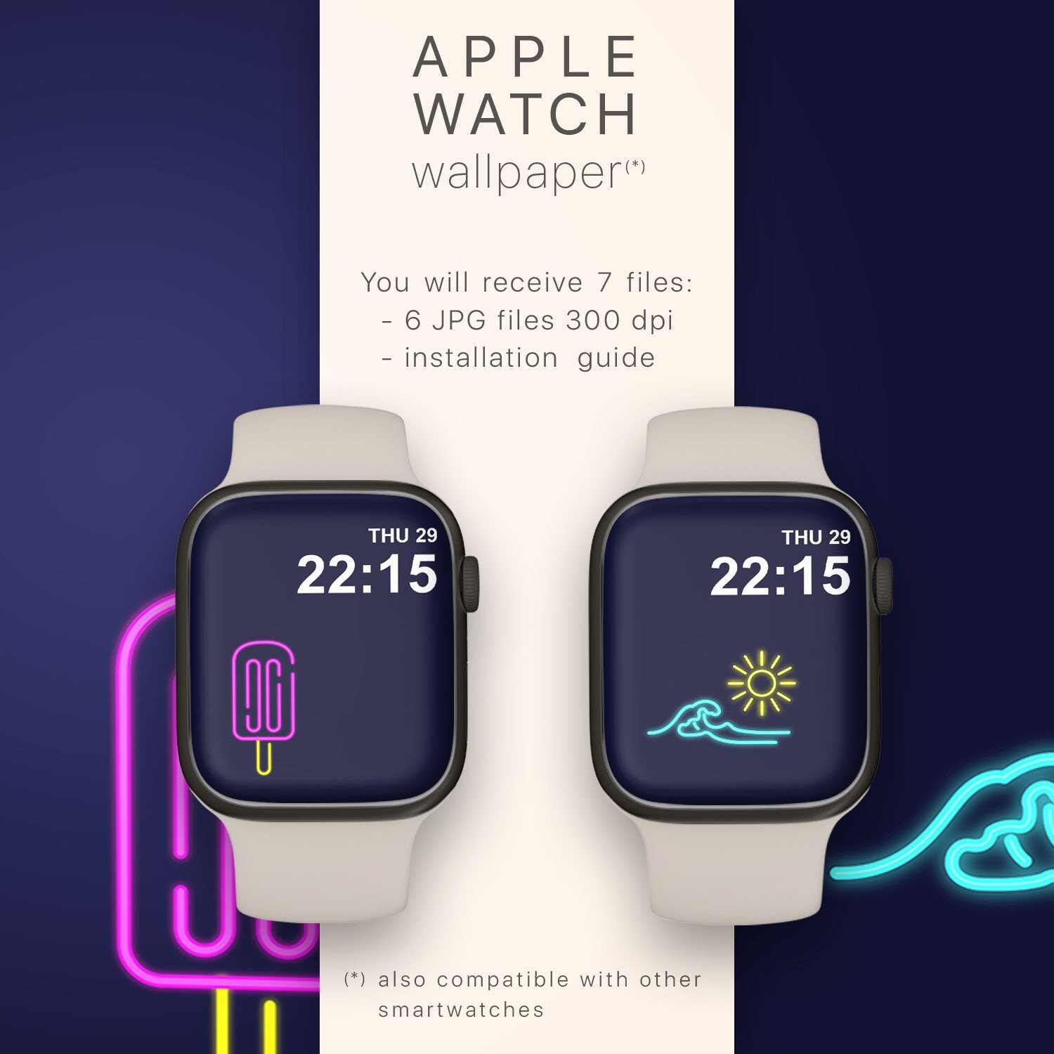 Neon Light Watch Face Bundle Apple Watch Wallpaper Set of 6 - Etsy