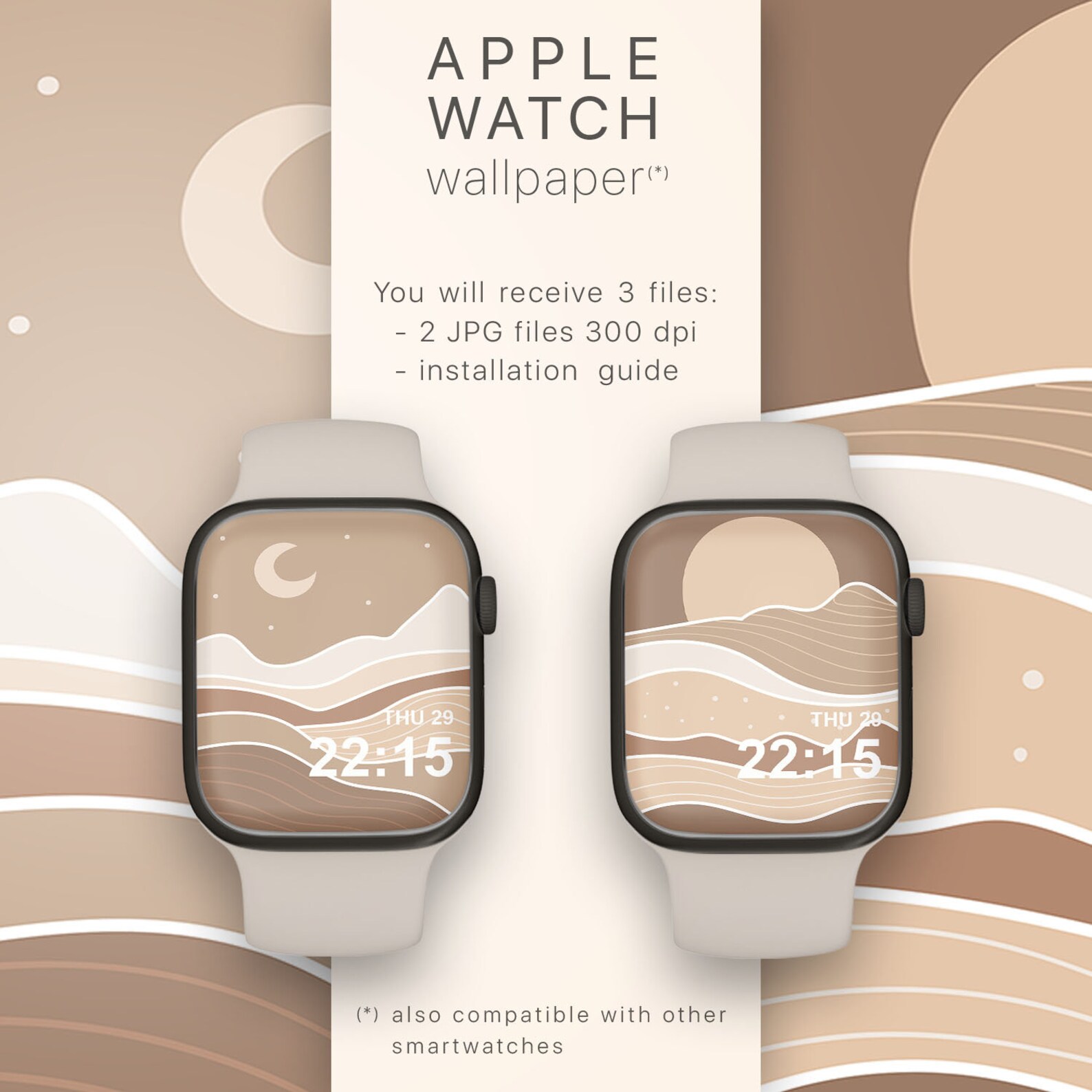 Beige Boho Watch Wallpaper, Iwatch Face Sun and Moon Smartwatch ...