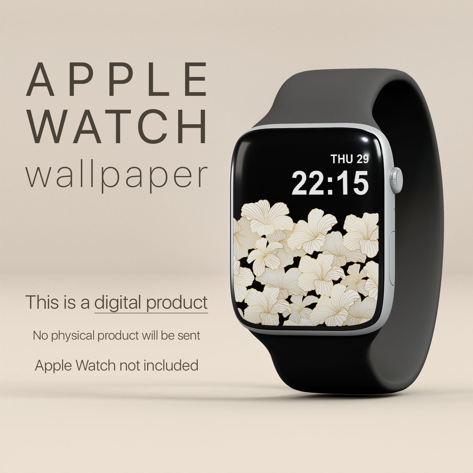White Flowers Apple Watch Design, Elegant Gold Wallpaper, Apple Watch ...
