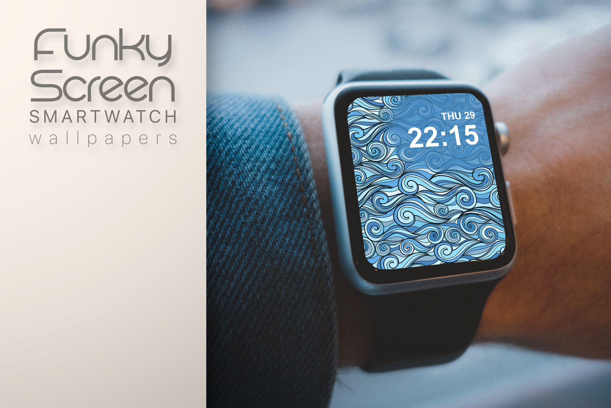 Waves Smartwatch Wallpaper Blue Swirl Apple Watch Face Art Design ...