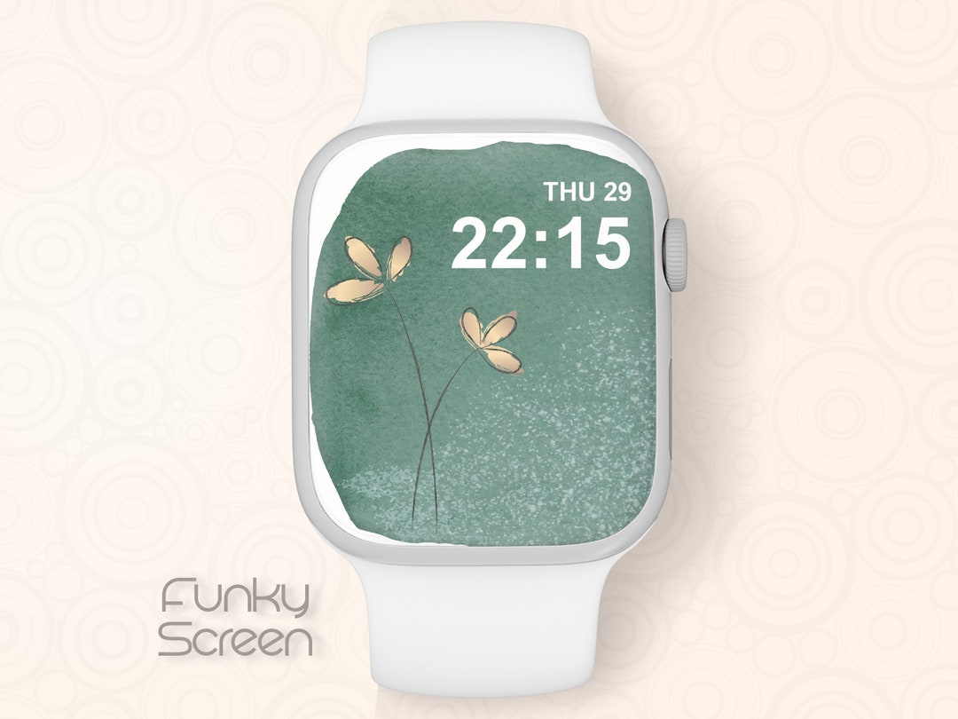 Watercolor Flower Watch Background Green Gold Watch Screen Apple Watch ...