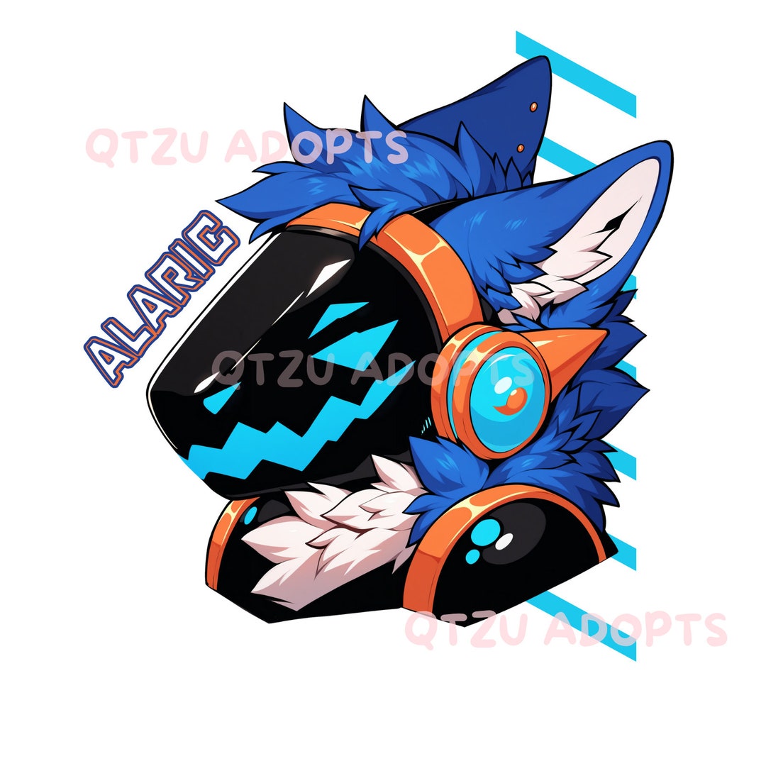 Fursona Headshot/portrait Adopt. ADOPTABLE Anthro OC. Alaric, Protogen Adopt One of a Kind Blue ...