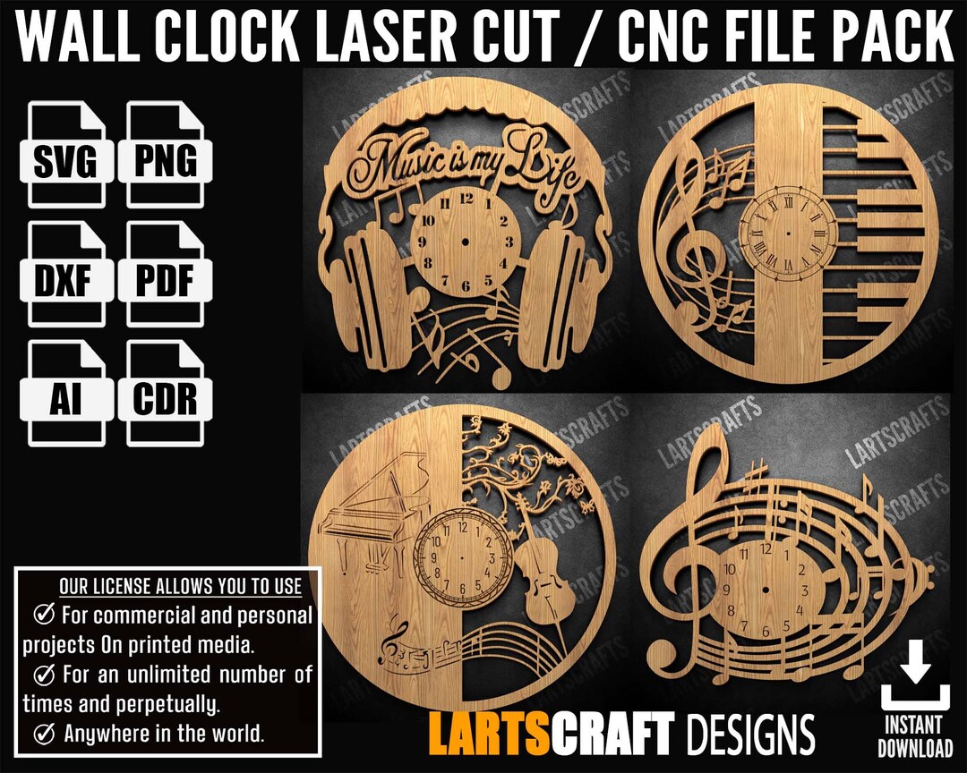Wall Clock Face Set CNC Bundle Laser Cut Pack SVG Vector Template for ...