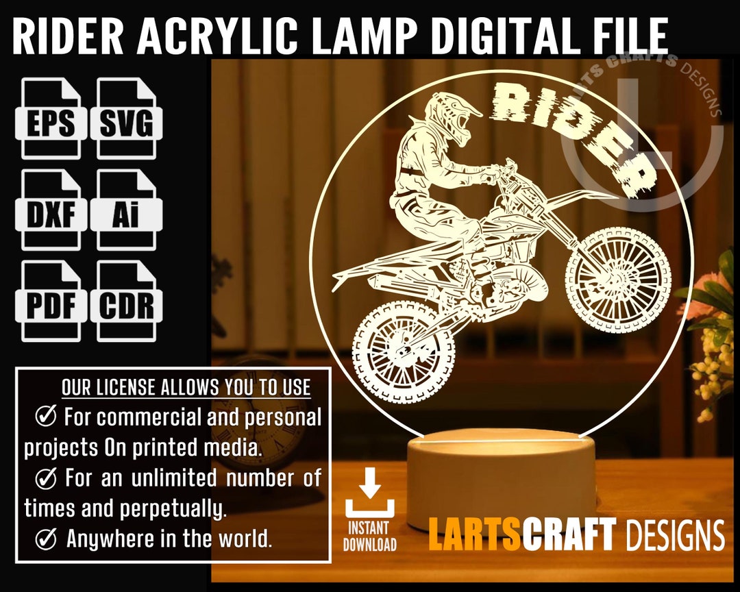 Motocross Rider Acrylic Lamp File for Gift Laser Cut, CNC Cutting ...