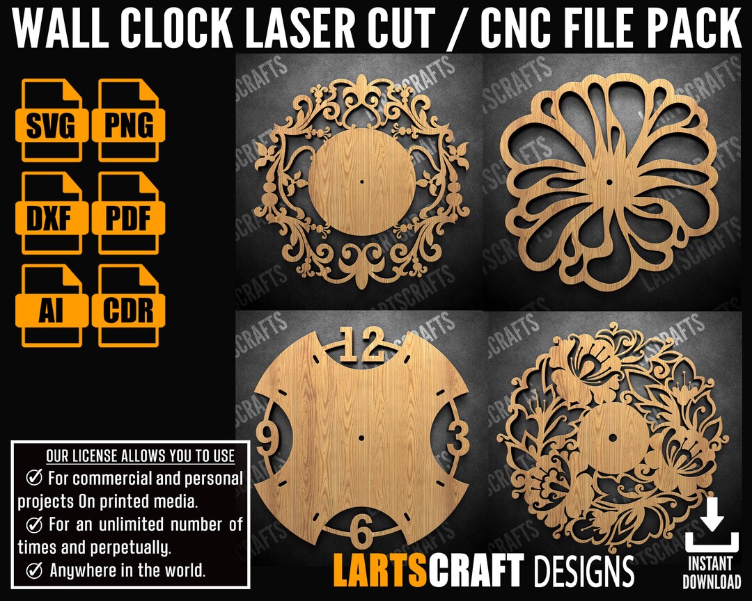 Wall Clock Face Set-2 CNC Bundle Laser Cut Pack SVG Vector Template for ...