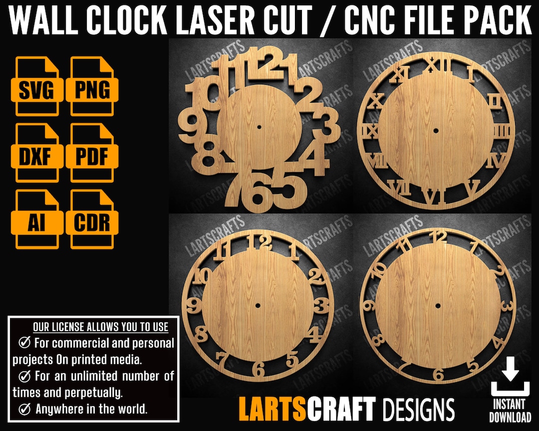 Wall Clock Face Set CNC Bundle Laser Cut Pack SVG Vector Template for ...