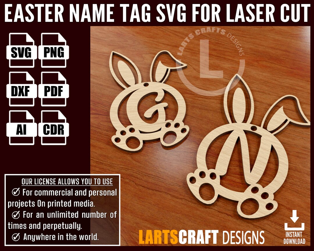 Easter Bunny Name Tag SVG Vector Template for CNC and Laser Cutting ...
