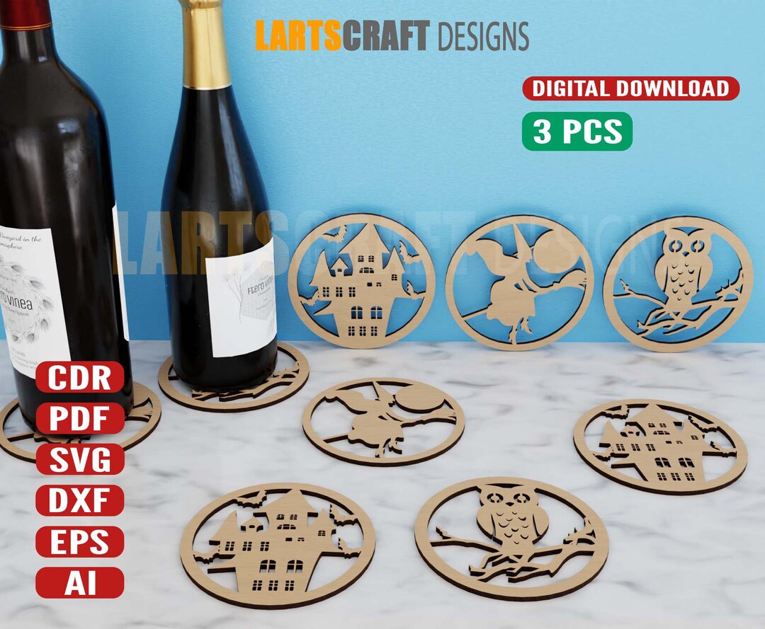 Halloween Coaster Digital File Svg, Dxf, Cdr, Pdf Vector Files Wood ...