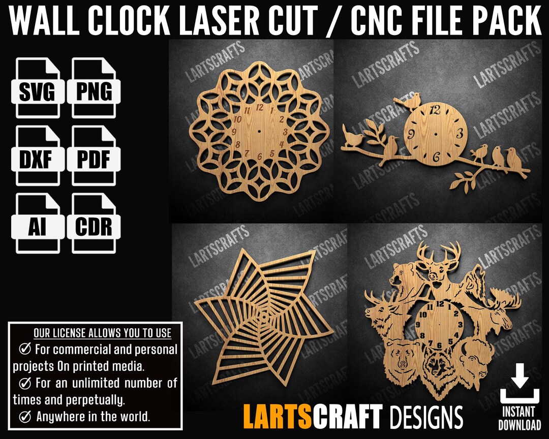 Wall Clock Face Set CNC Bundle Laser Cut Pack SVG Vector Template for ...