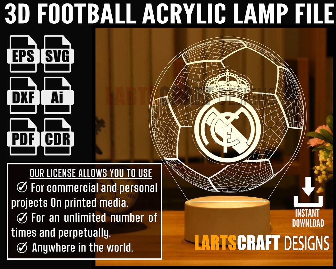 3D Real Madr Soccer /football Sign LED Acrylic Lamp Optical Illusion ...