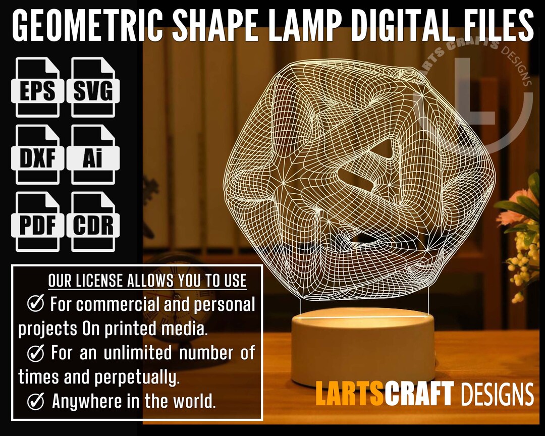 Geometric Shape LED Acrylic Lamp Vector File CNC and Laser Cutting ...