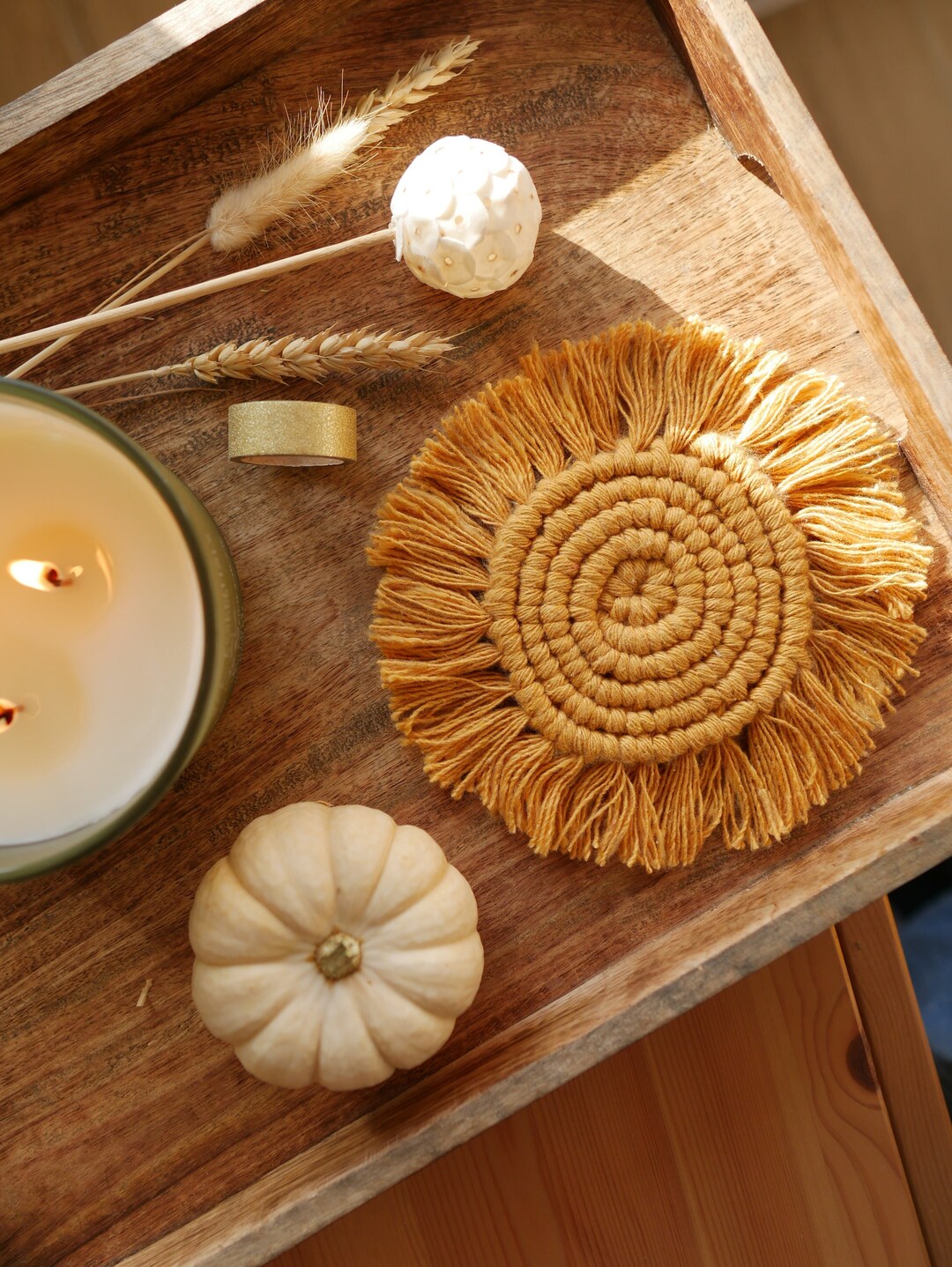 MACRAME ROUND COASTERS Fabric Handmade Coasters Macrame Coaster Set ...