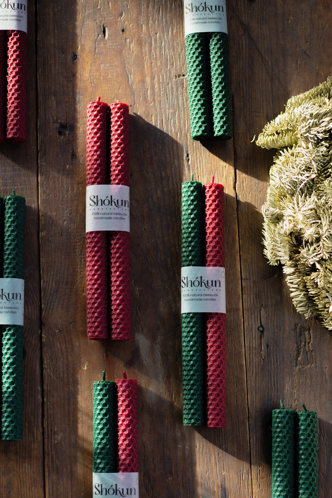 100% Beeswax Advent Taper Candles - Christmas Candle - Green Hand ...