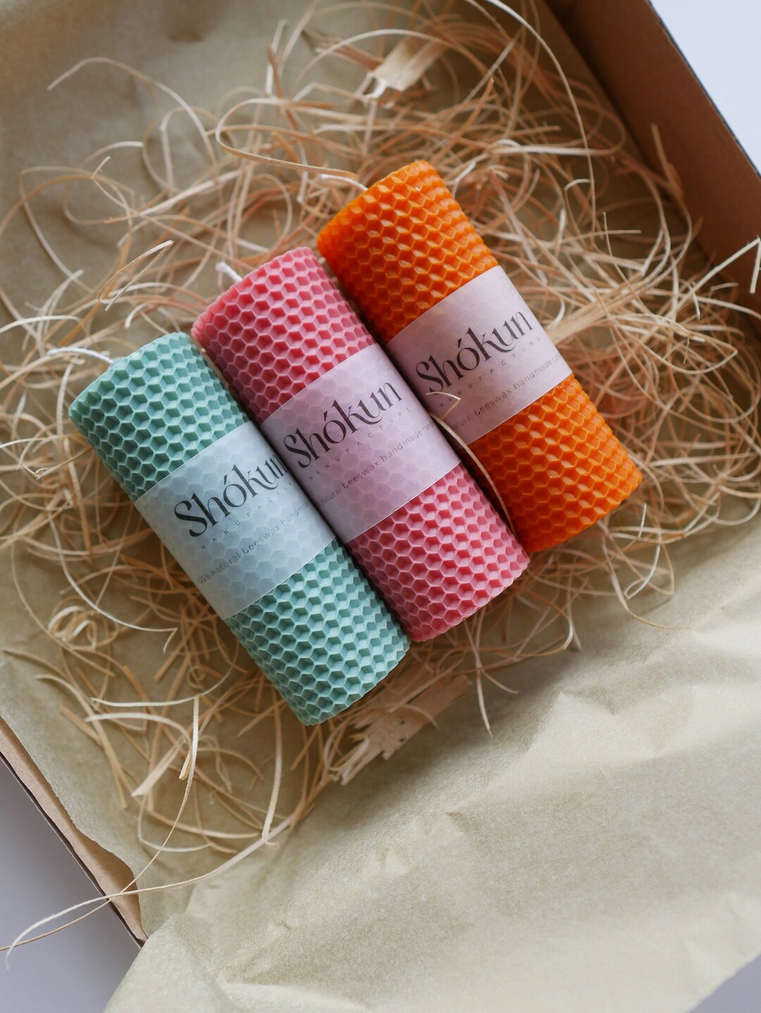 Bright Candle Set - 100% Pure Natural Beeswax Hand-rolled Pillar Candle ...