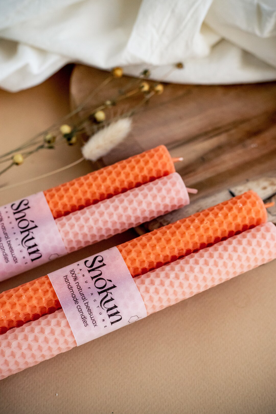 Peach&orange Beeswax Candle Sticks - Tall 2 Pack Candles - Orange ...