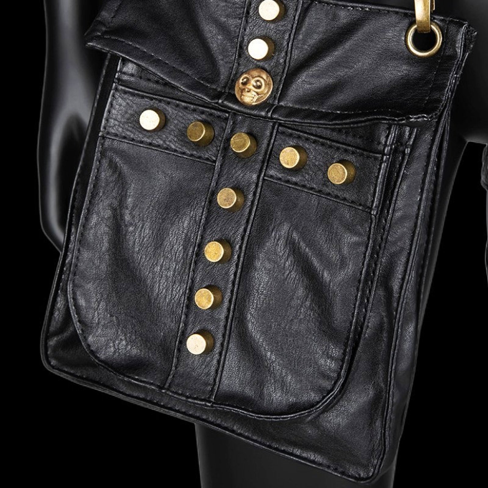 Black Gothic Punk Bag Leather Steampunk Waist Bags Motorcycle Belt Hip ...