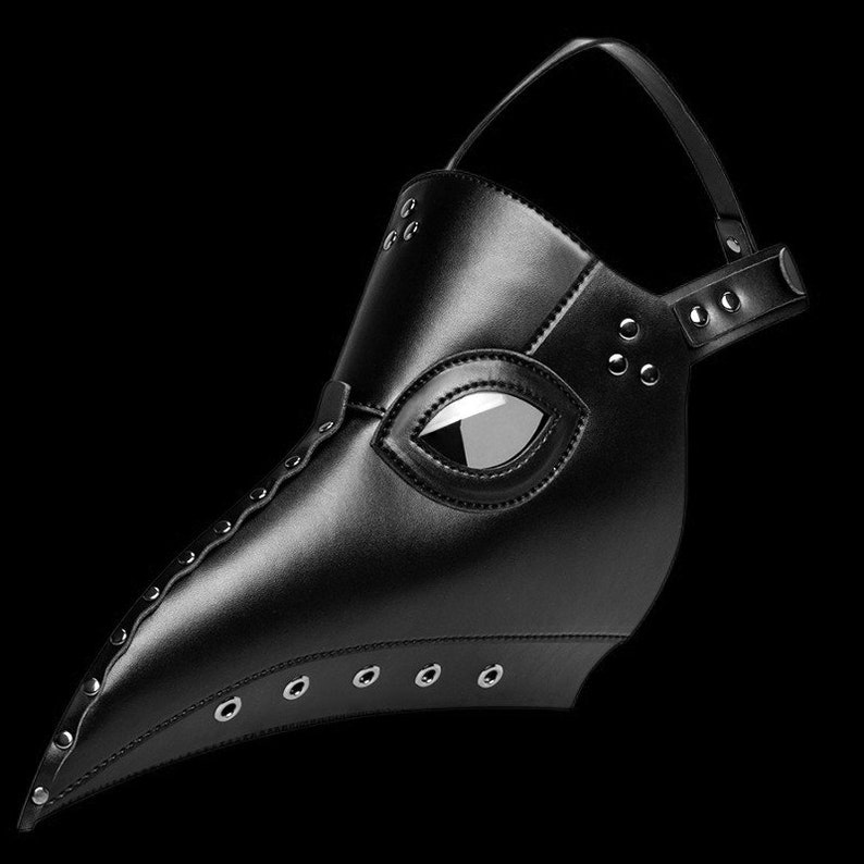 Black Medieval Steampunk Plague Doctor Mask PU Leather Birds Long Nose ...
