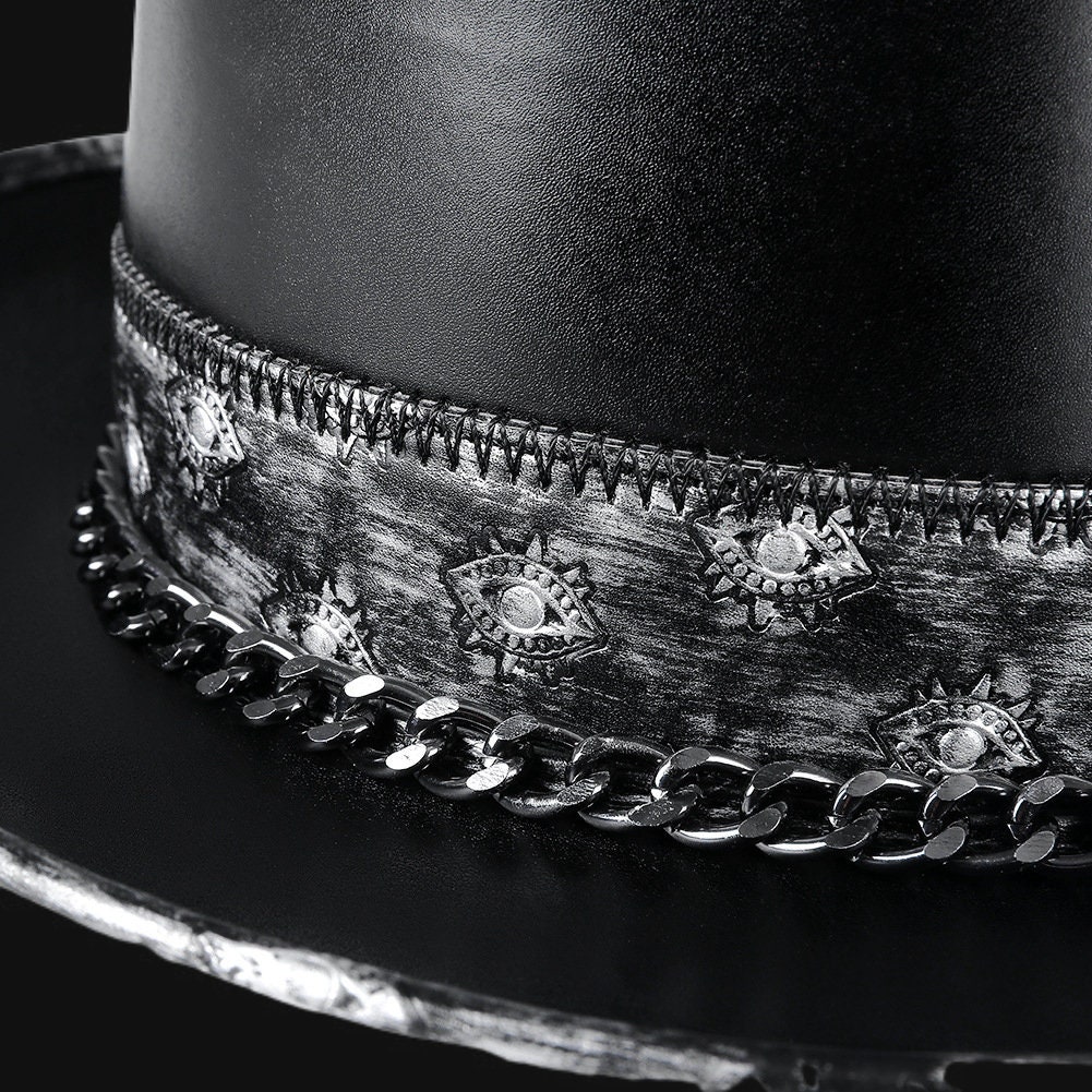 Black Dome Steampunk Magic Hat Gothic Halloween Cosplay Hat Leather ...