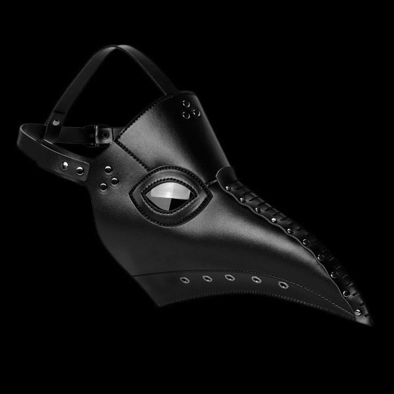 Black Medieval Steampunk Plague Doctor Mask PU Leather Birds Long Nose ...