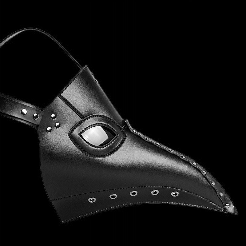 Black Medieval Steampunk Plague Doctor Mask PU Leather Birds Long Nose ...