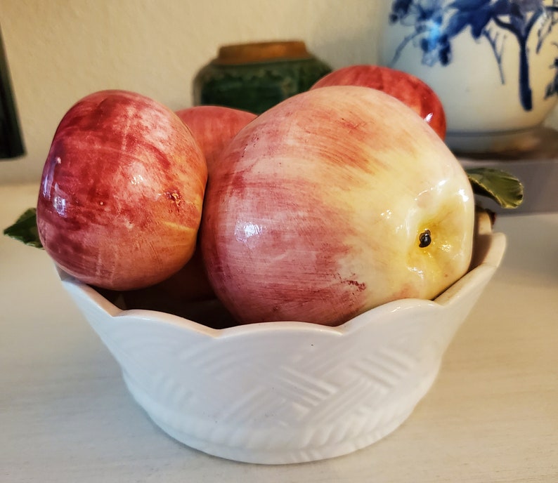 Vintage Italian Porcelain Glazed Apples in Scalloped Basket - Etsy
