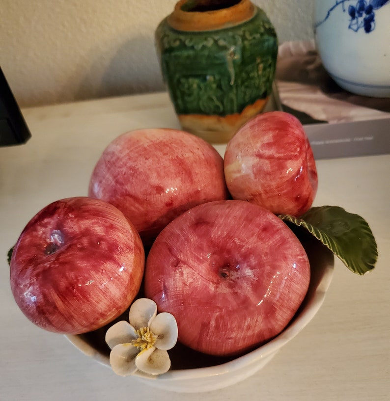Vintage Italian Porcelain Glazed Apples in Scalloped Basket - Etsy
