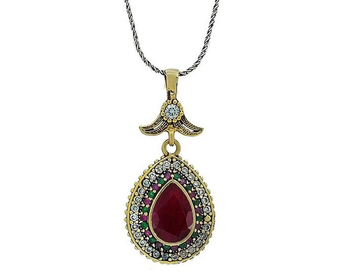 Didar Sultan Series Red Ruby Stone Silver Drop Design Ladies Necklace ...