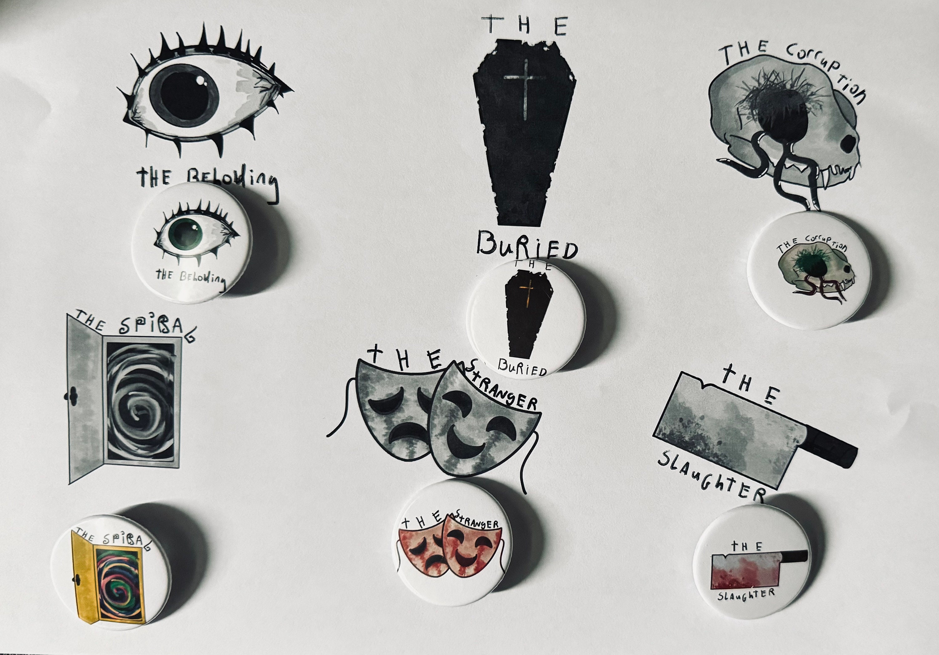 The Magnus Archives Entity Badges - Fear Pins - the Spiral the Stranger the Eye the Beholding ...