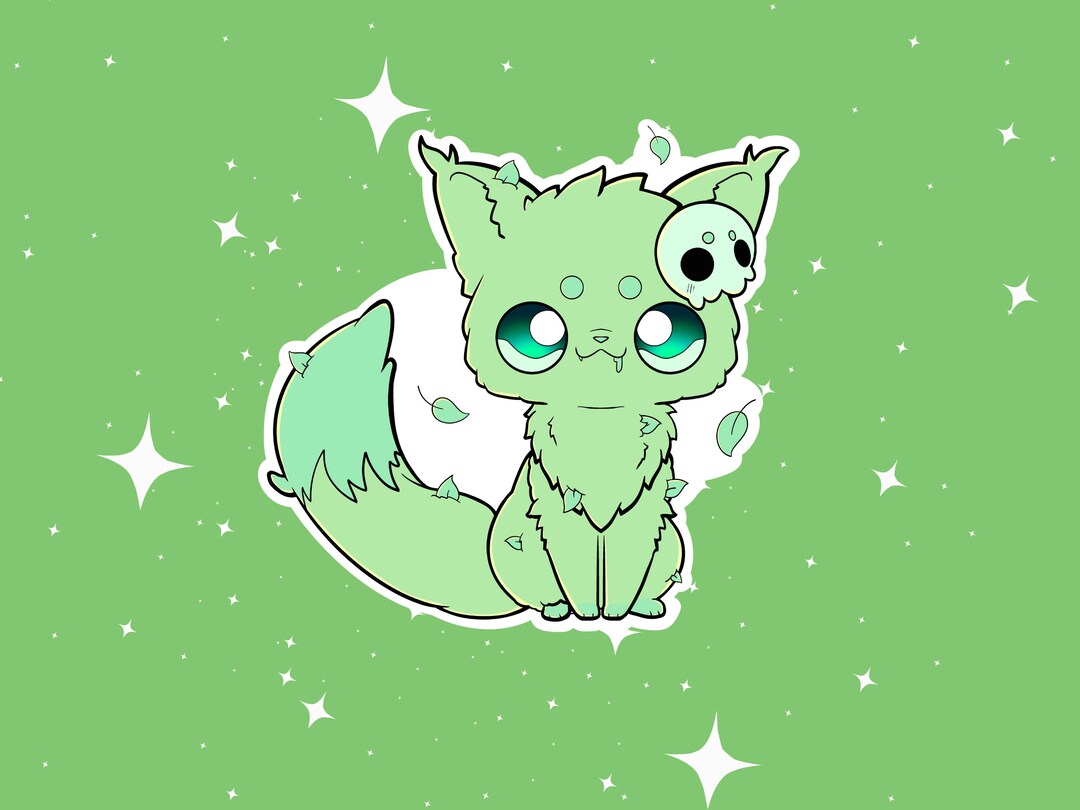 Kawaii Green Forest Fox Sticker | Cute Woodland Animal Vinyl Sticker ...