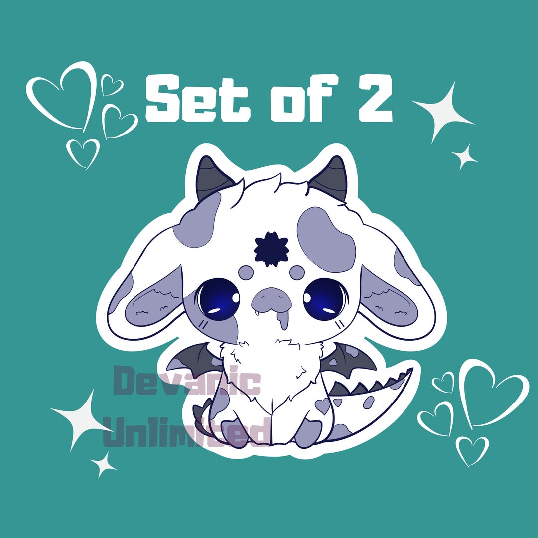 2 PACK Kawaii Goth Cow Sticker Set, Cute Cow Stickers, Kawaii Gray Cow ...