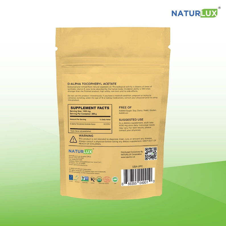 Vitamin E, D-alpha Tocopheryl Acetate, (vitamin E Powder) 200g (0.4lb ...