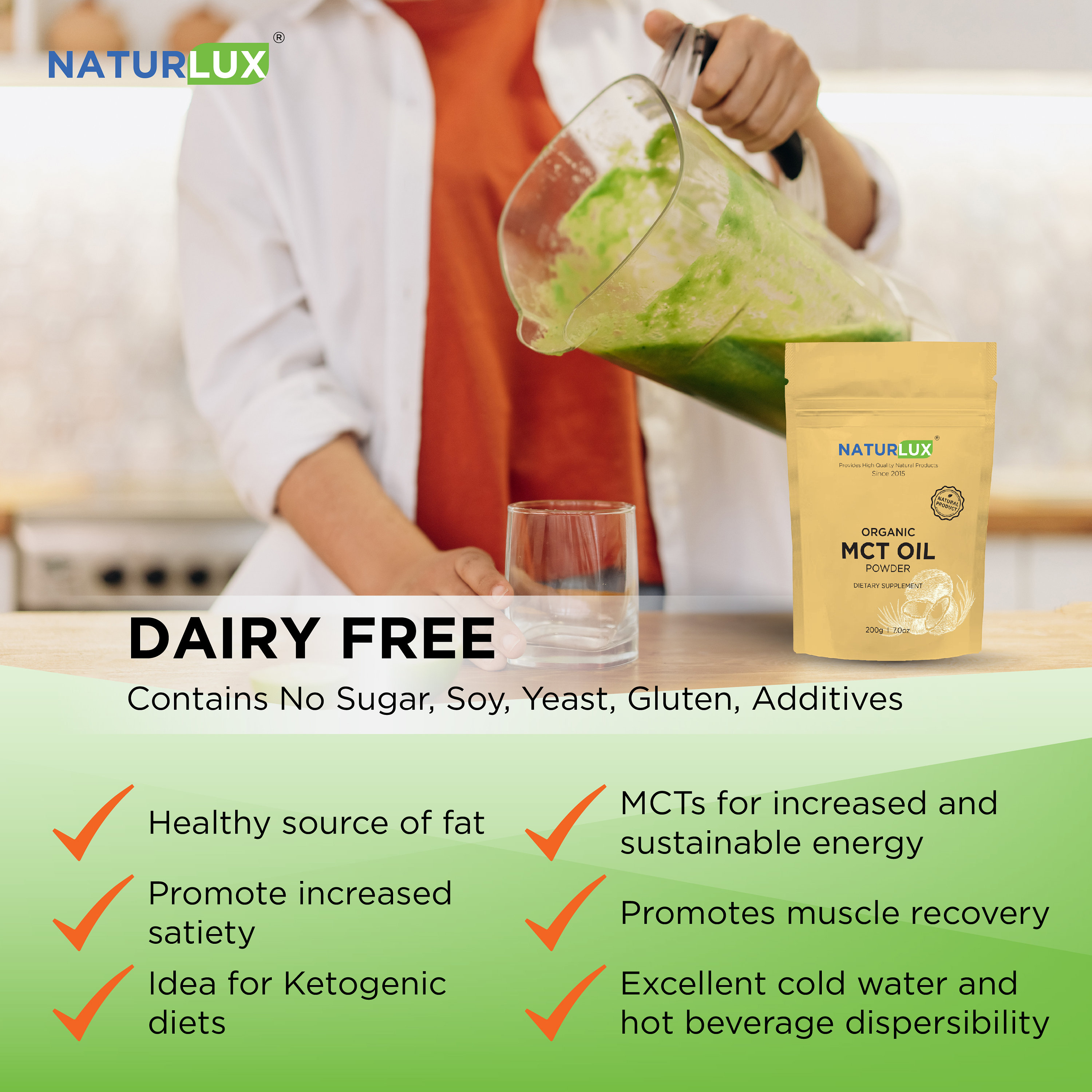 MCT Oil Powder From Organic Coconuts 200g (0.4lb), Organic, Non-gmo ...