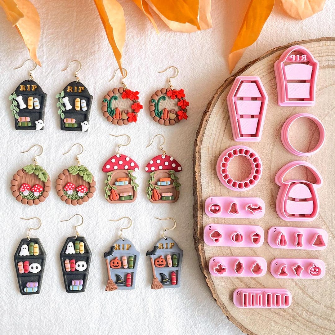 KEOKER Fall Bookshelf Clay Cutter, Halloween Polymer Clay Cutters, Fall ...