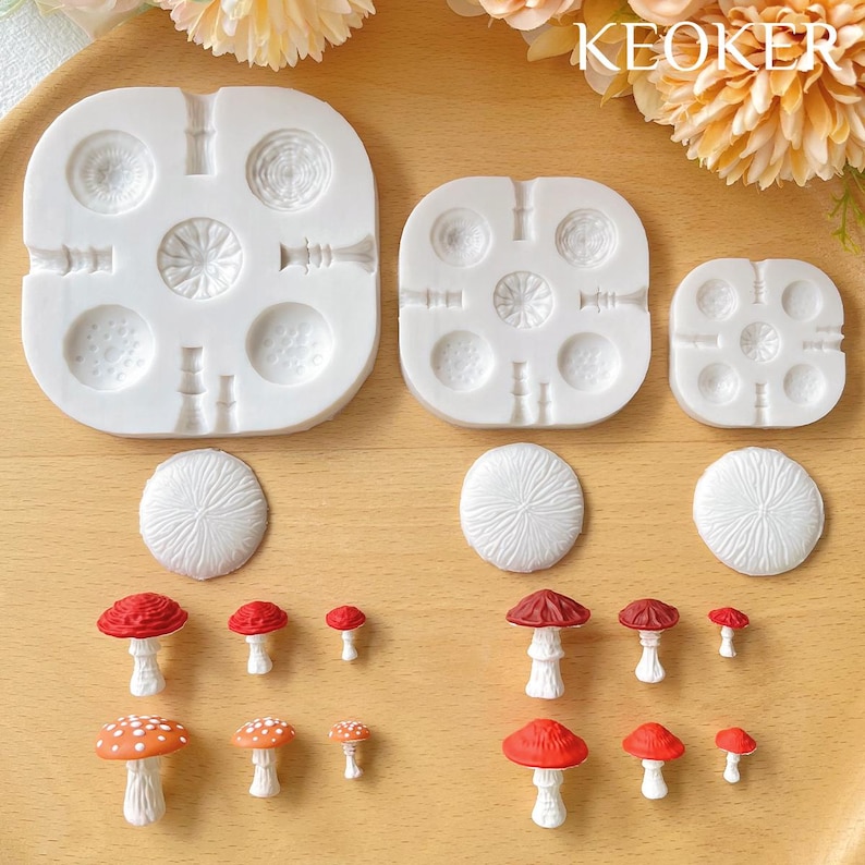 KEOKER Mushroom Polymer Clay Silicone Mold, 5 Shapes 3 Sizes Mushroom ...