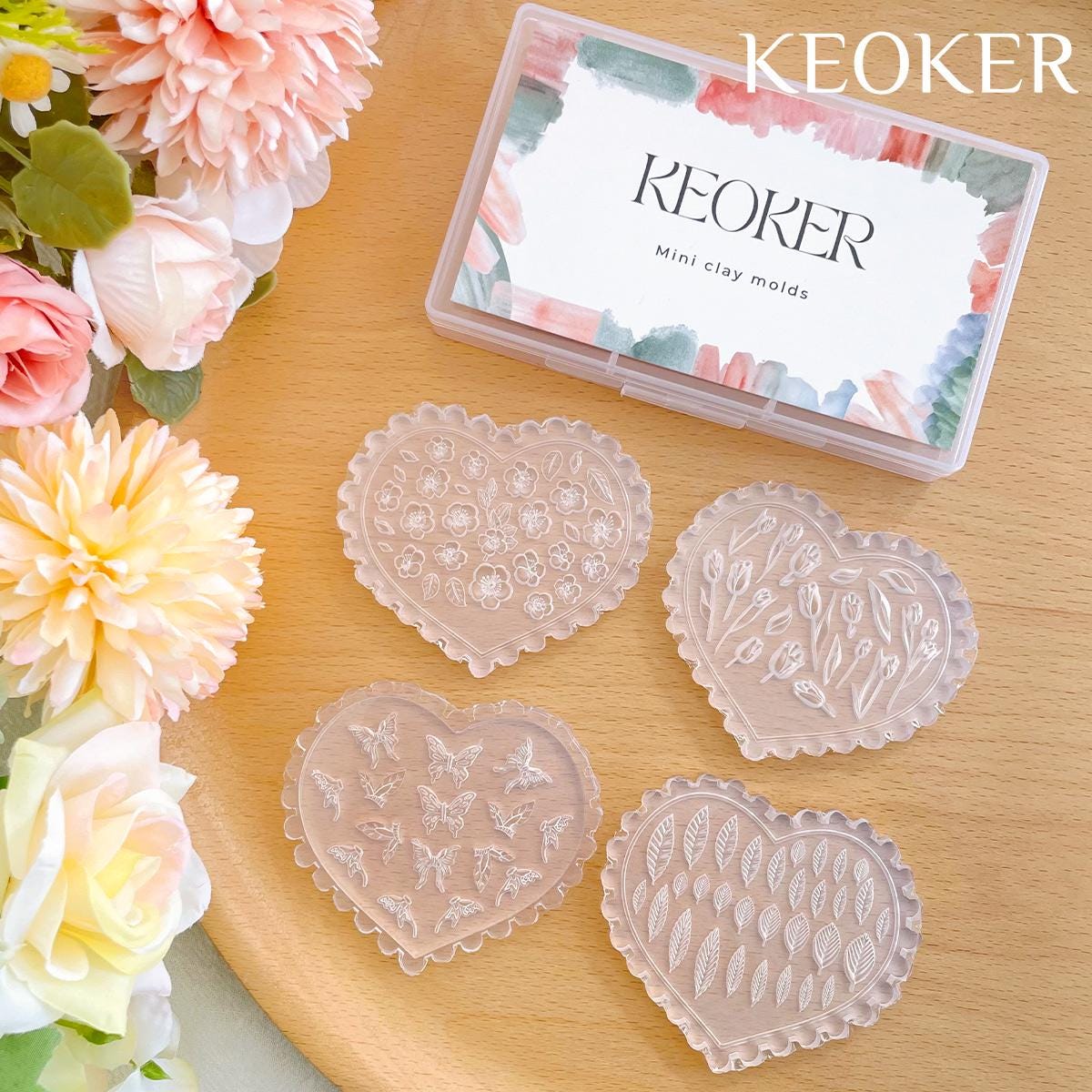 KEOKER Spring Clay Molds, Polymer Clay Silicone Molds, Flower Clay Mini ...