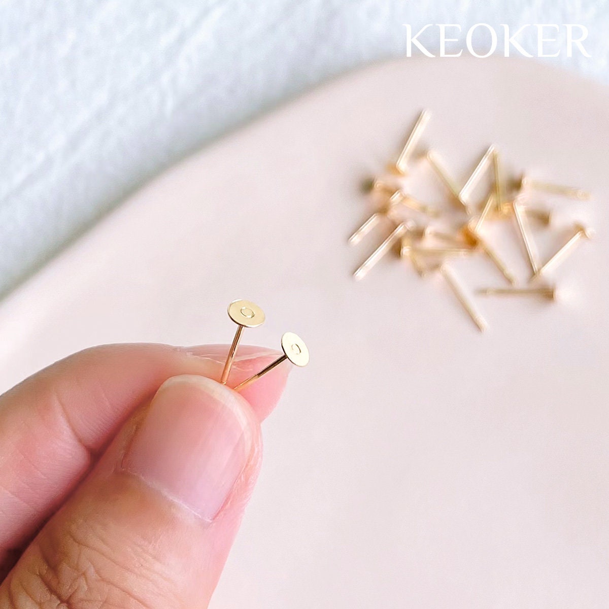 KEOKER 14K Gold Filled 4mm Flat Pad Earring Post(20pcs), Ear Stud No ...