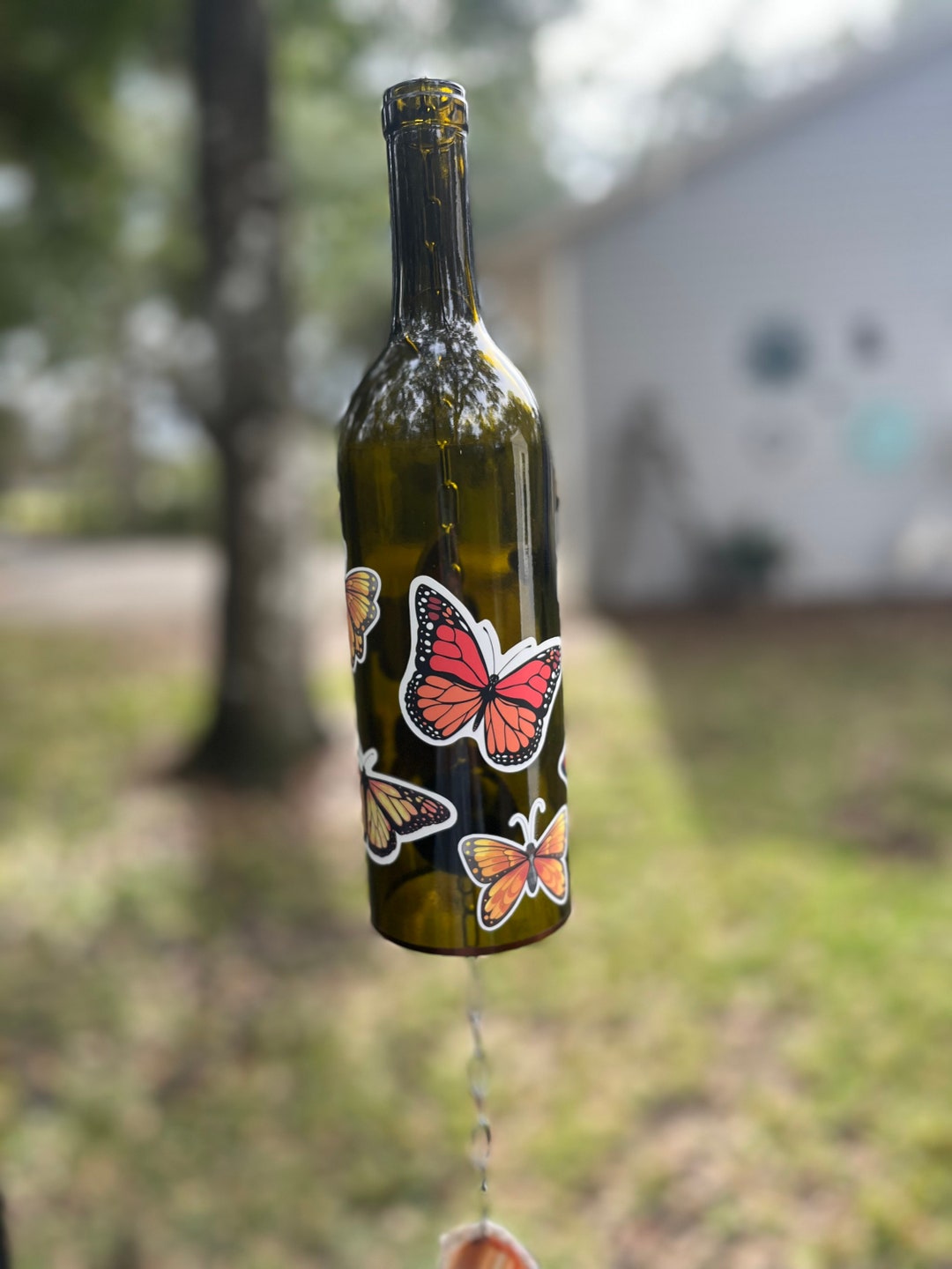 Glass Wind Chime Made From Recycled Hand Cut Wine Bottle With - Etsy