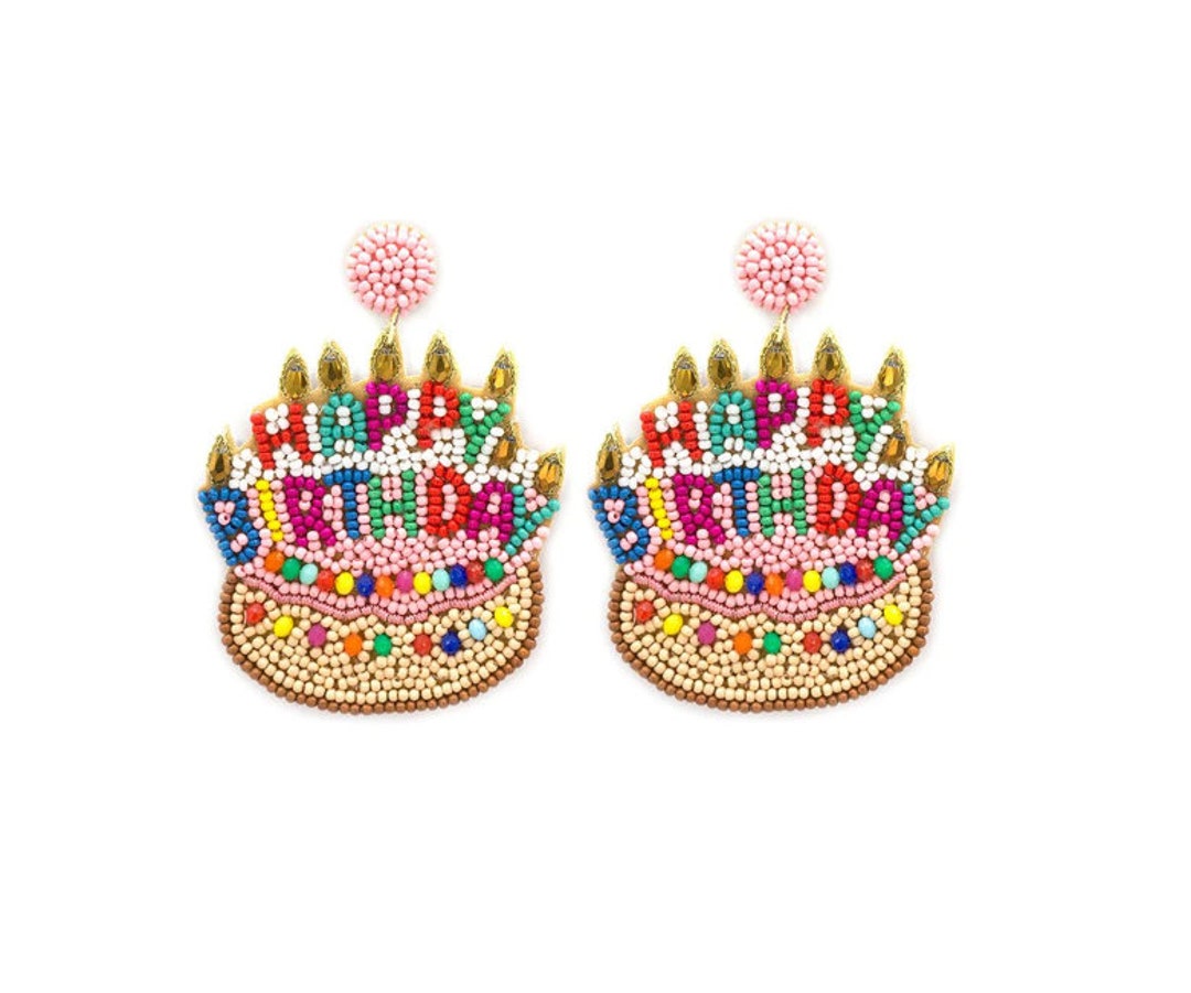 Birthday Earrings Beaded Happy Birthday Earrings Dangle Long Earrings ...