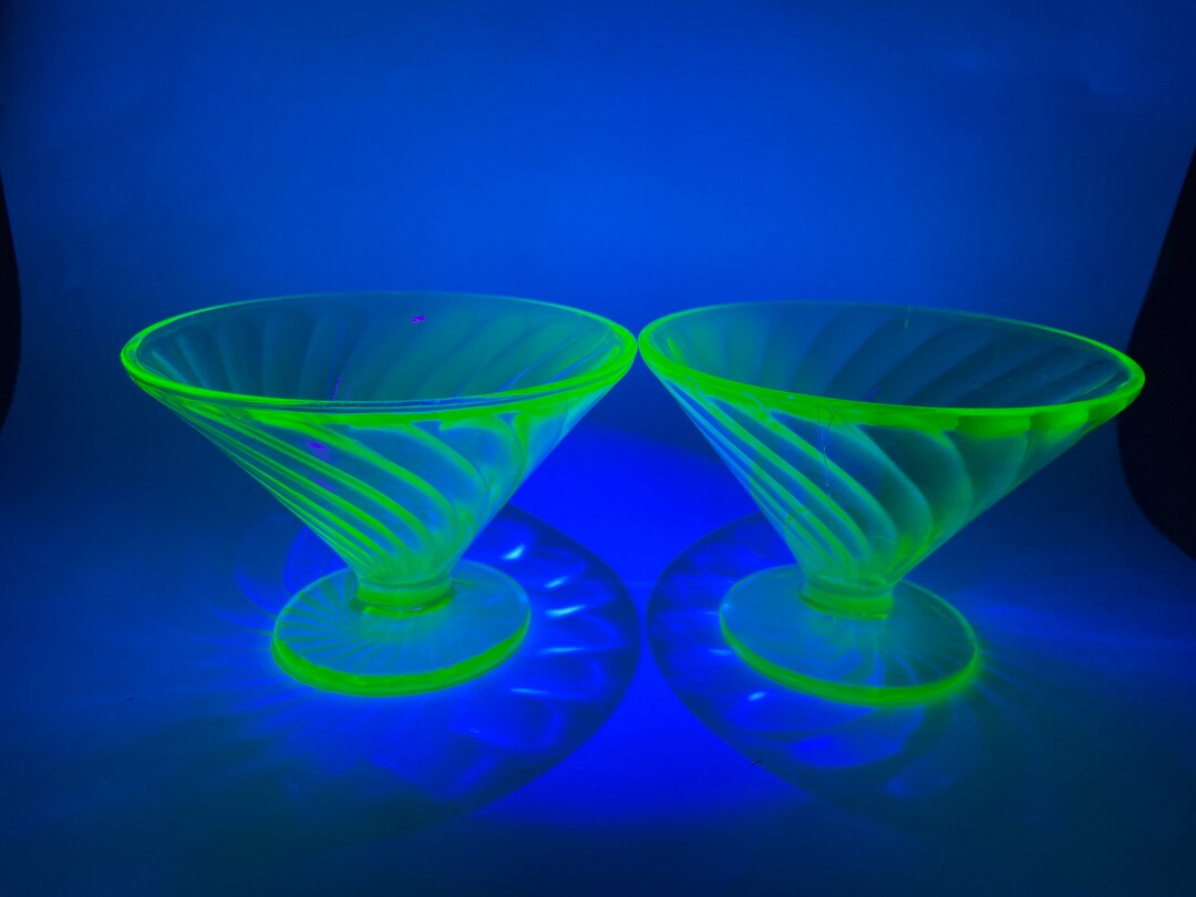 Federal Glass Company Vintage Uranium Glass Set Of Two Sherbert Dishes Green Etsy