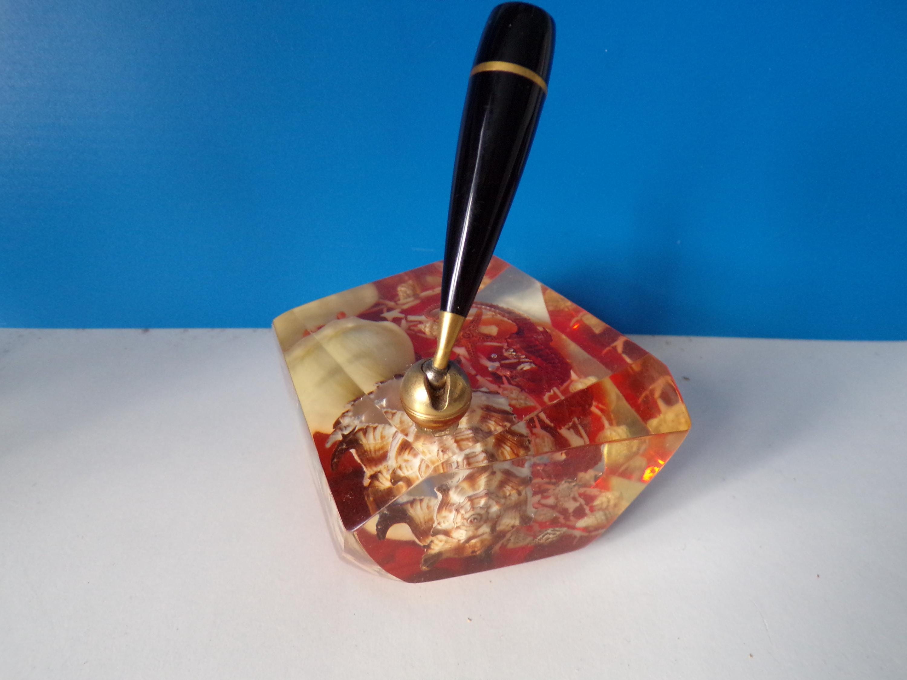 Vintage 1960s Lucite Paperweight With a Pen Holder 3D Sea Shells, Sea ...